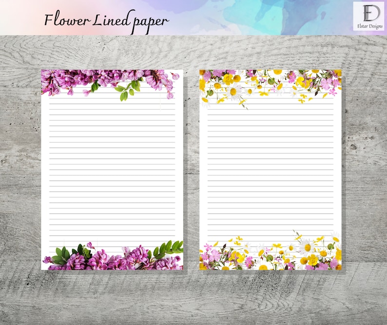 Floral Lined Paper, Printable Lined Paper, Letter Writing Paper, Flower ...