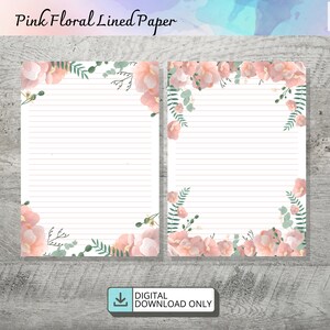 Pink Floral Lined Paper, Printable Lined Paper, Printable Writing Paper ...