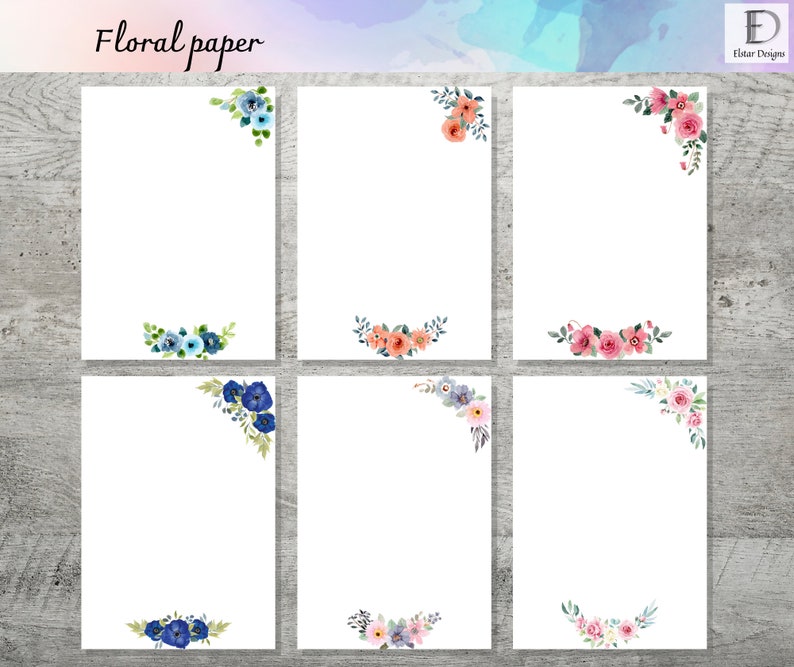 Floral Writing Paper: Decorative Stationery, 20 Pages (digital Download ...
