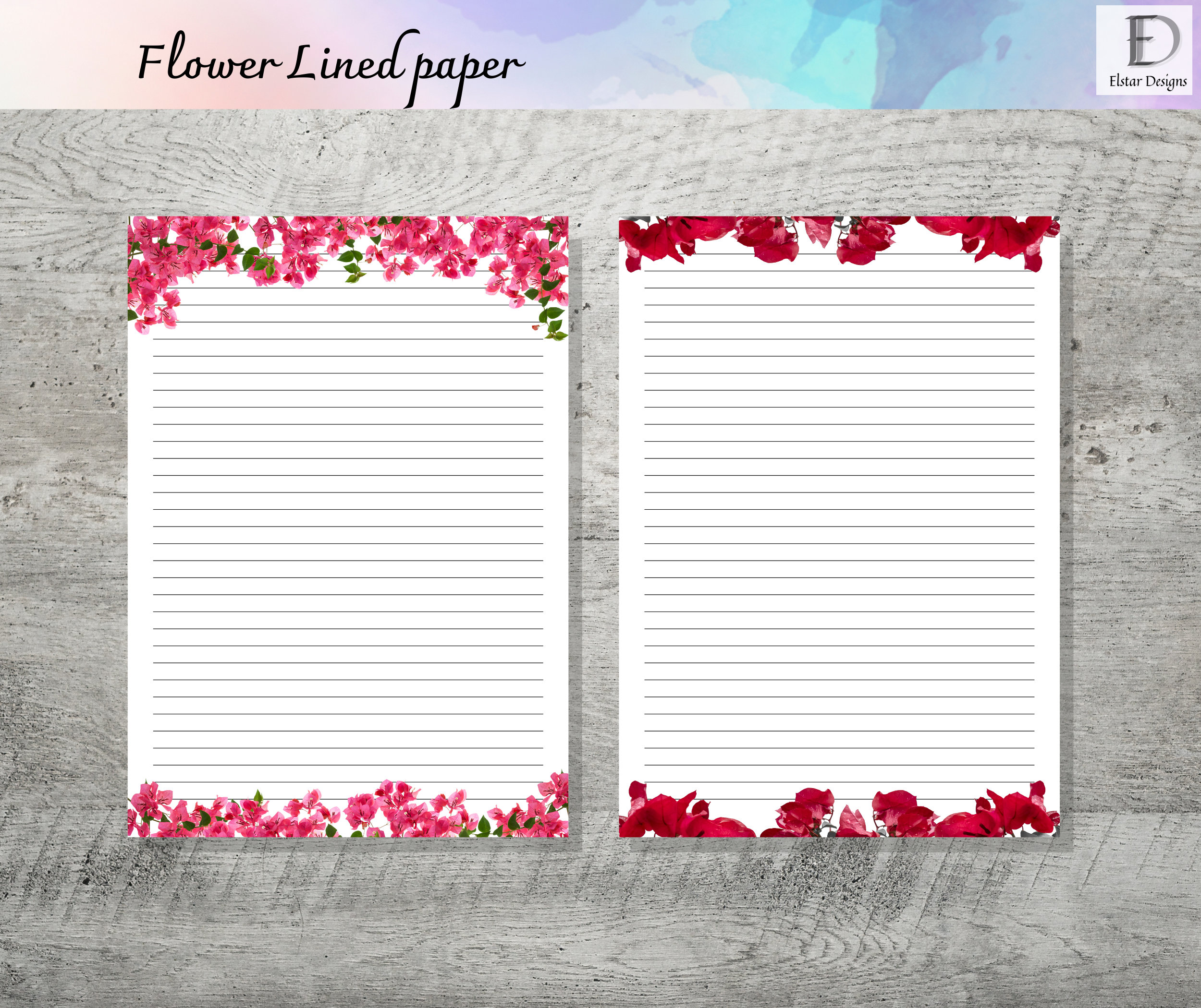 Flower Lined Writing Paper: A4 Printable Stationery (digital Download ...