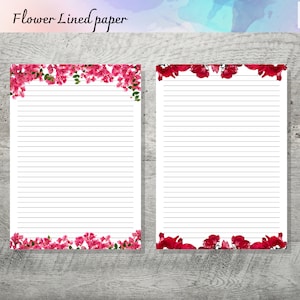Printable Floral Lined Paper, Printable Stationery Writing Paper Set - Etsy