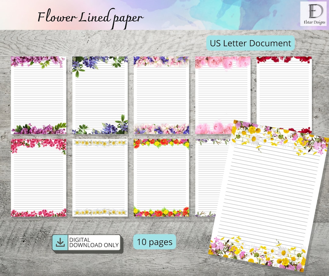 Printable Floral Lined Paper, Printable Stationery Writing Paper Set - Etsy