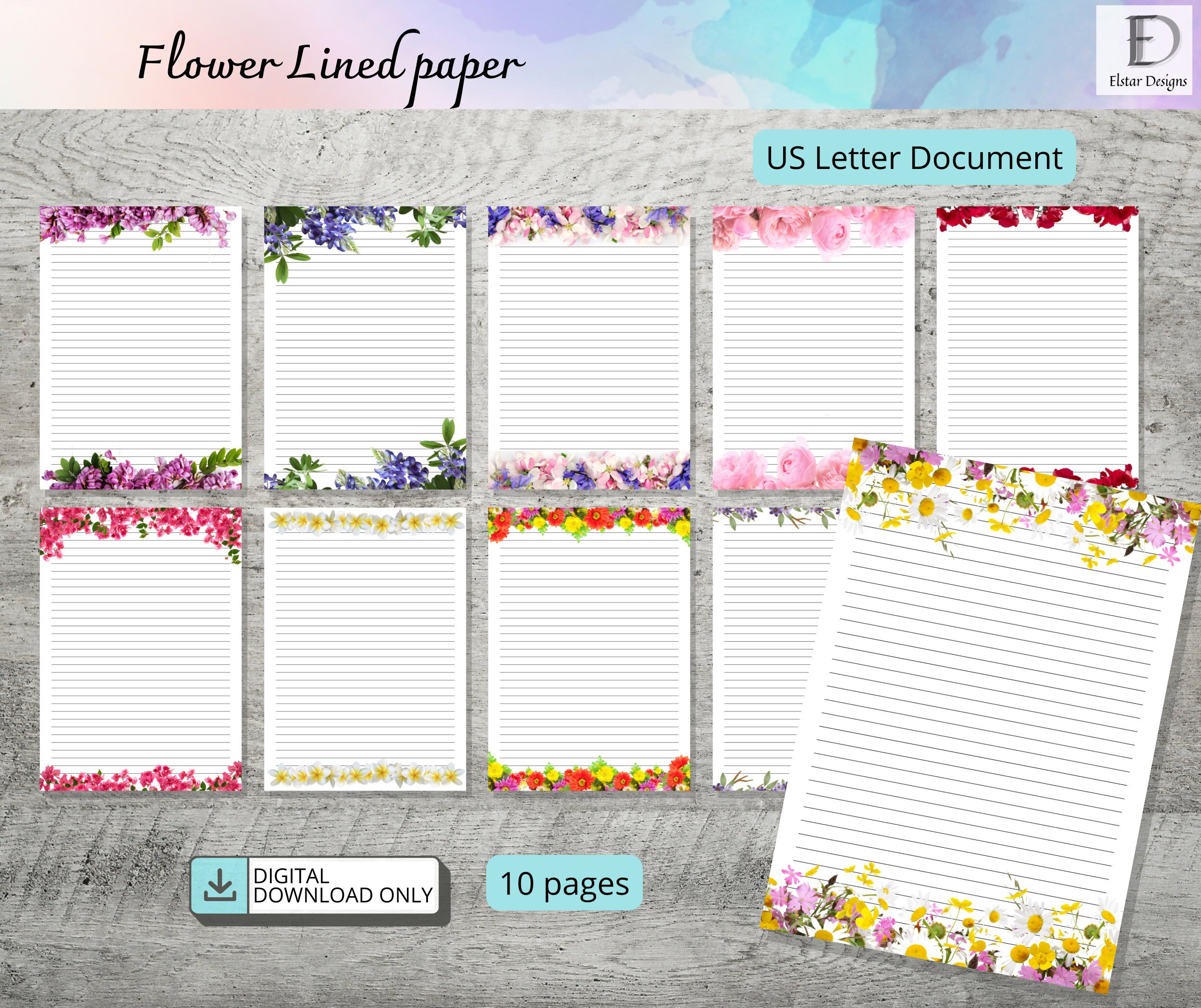 Printable Floral Lined Paper, Printable Lined Paper, Letter Writing ...