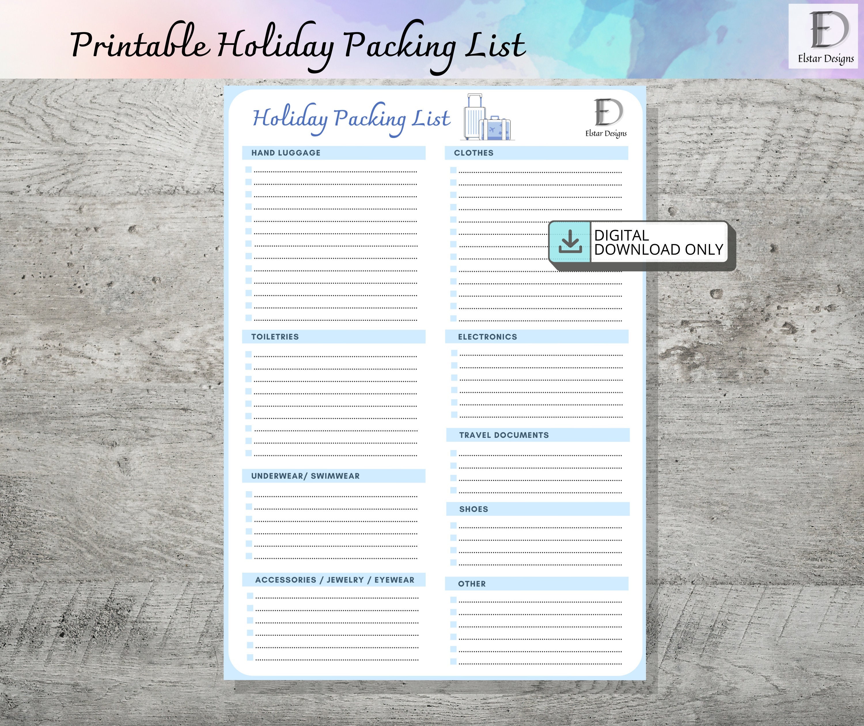 Holiday Travel Planner, Printable Stationery, Holiday Packing List ...