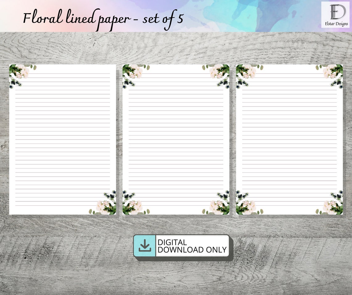 Floral Lined Paper, Printable Lined Paper, Writing Paper, Printable ...