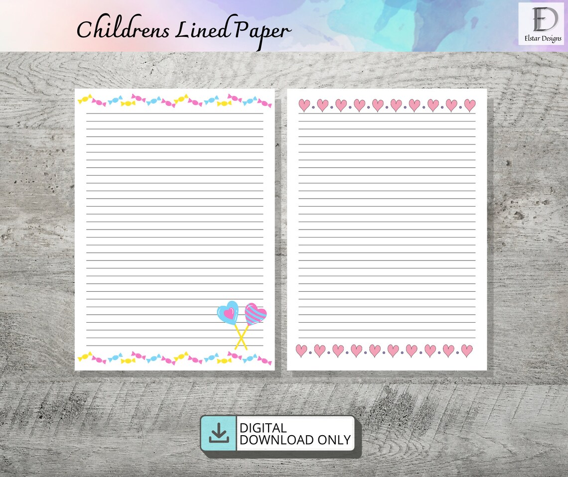 Childrens Lined Paper, Printable Lined Paper, Letter Writing Paper ...