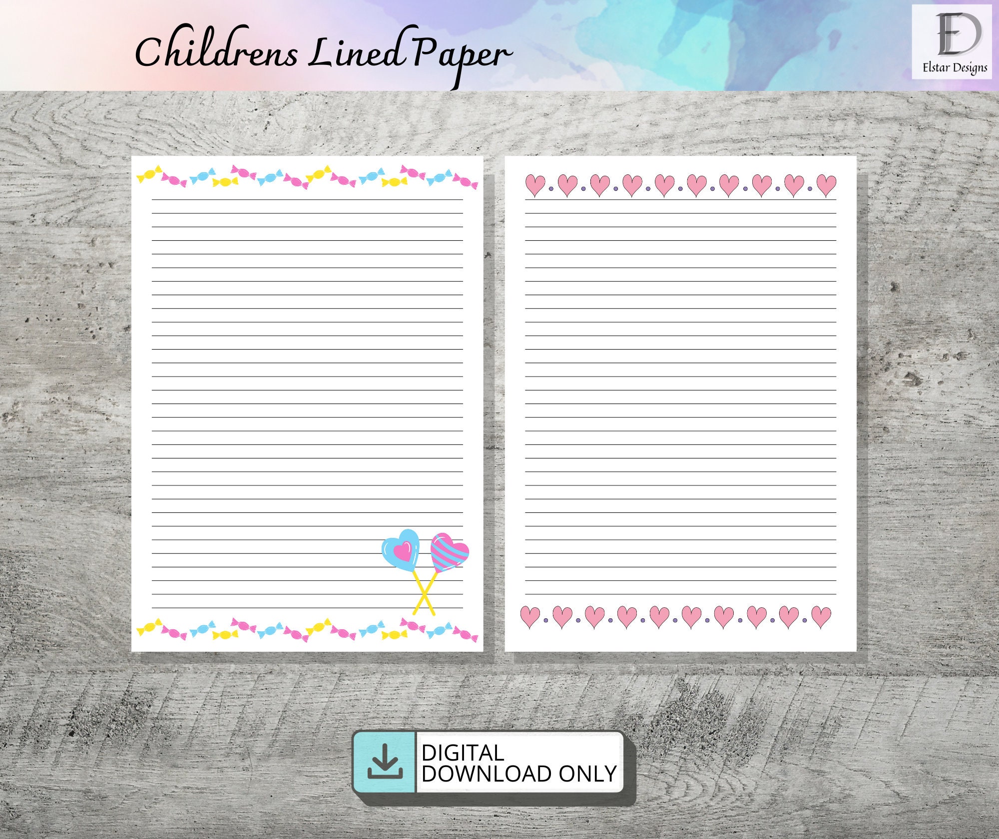 Childrens Lined Paper, Printable Lined Paper, Letter Writing Paper ...