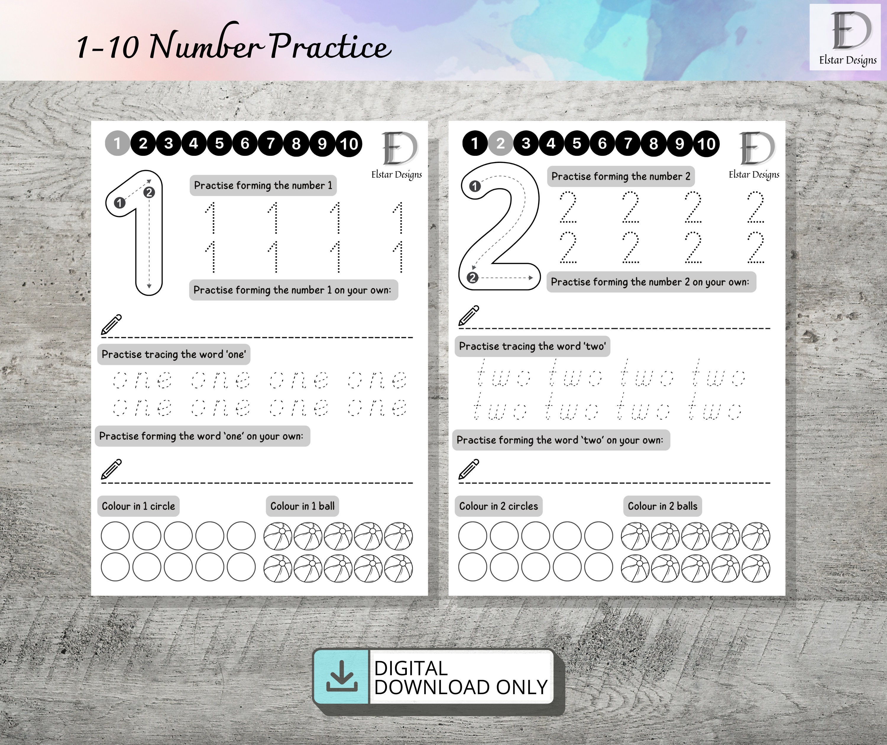 Number Tracing Worksheets 1-10: Kindergarten Handwriting Practice ...