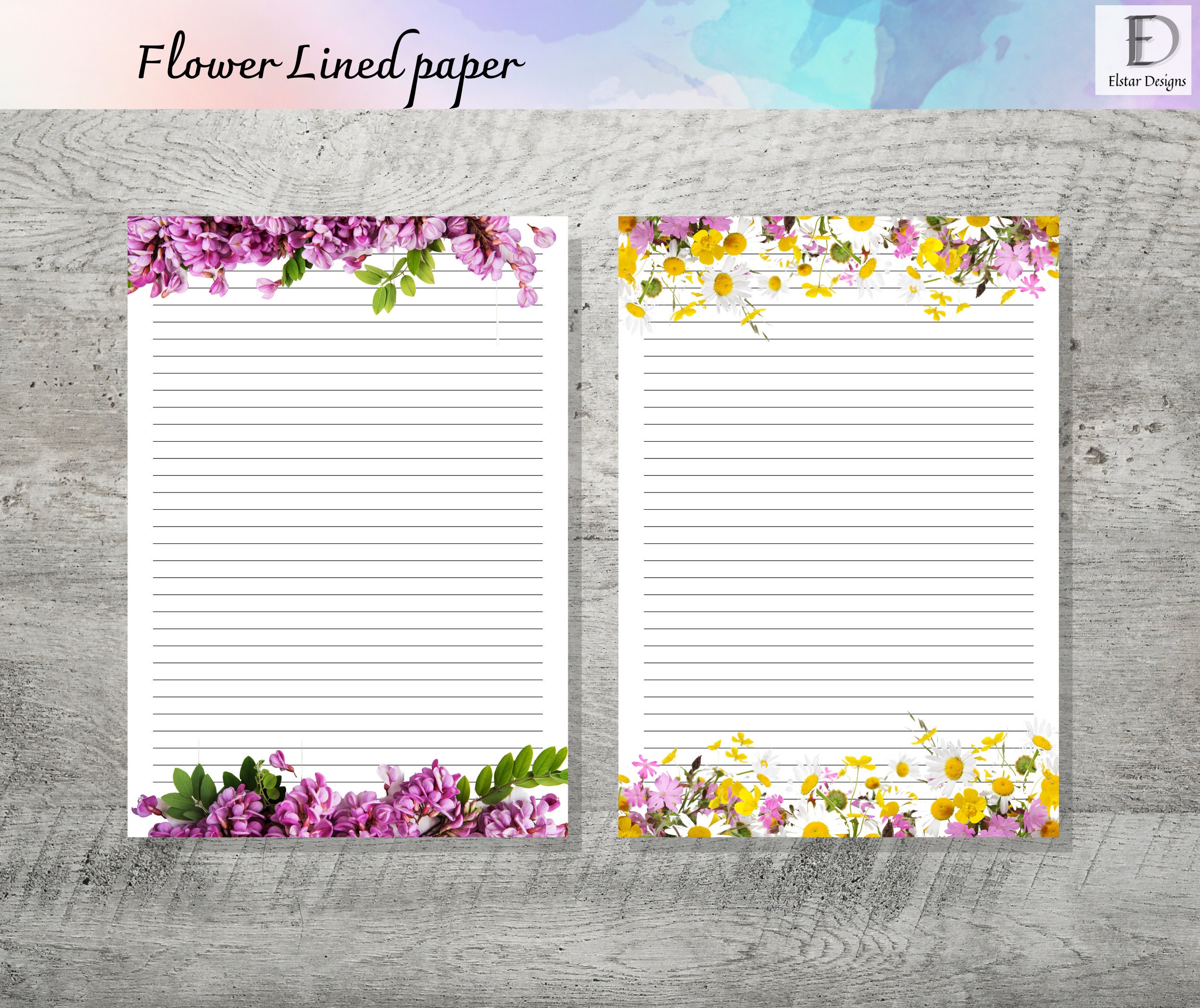 Flower Lined Paper Printable Lined Paper Letter Writing - Etsy