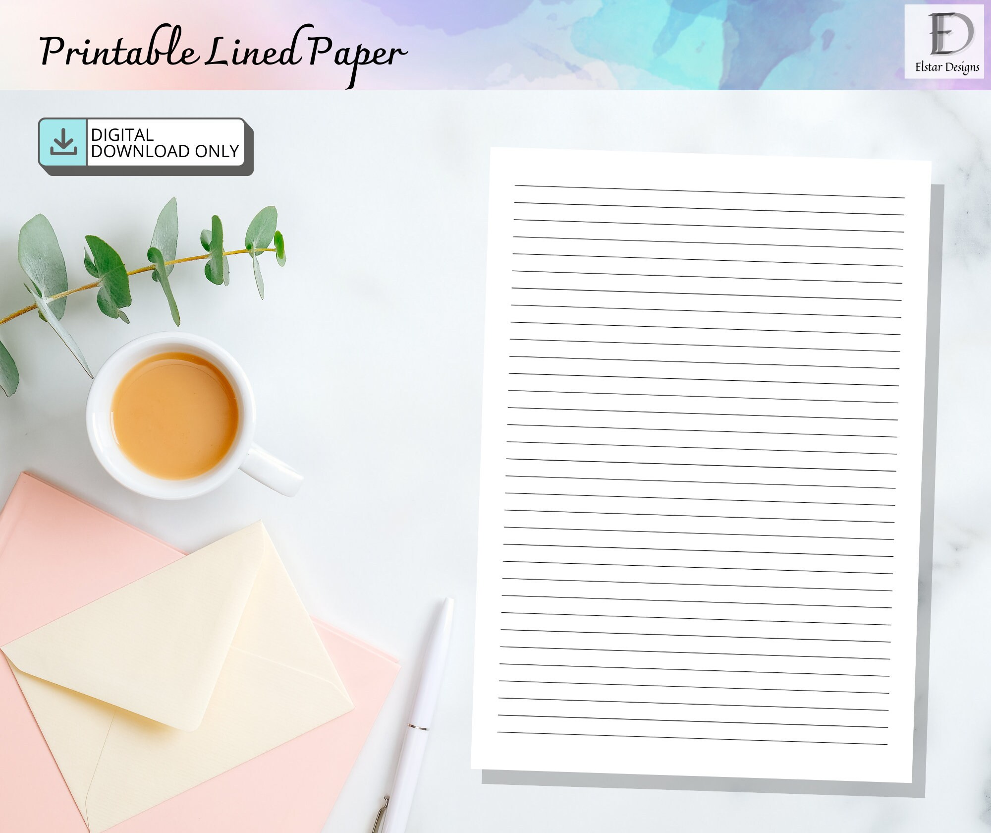 Lined Paper, Printable Lined Paper, Writing Paper, Printable Stationary ...