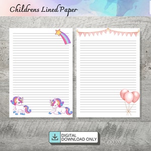 Childrens Lined Paper, Printable Lined Paper, Letter Writing Paper ...