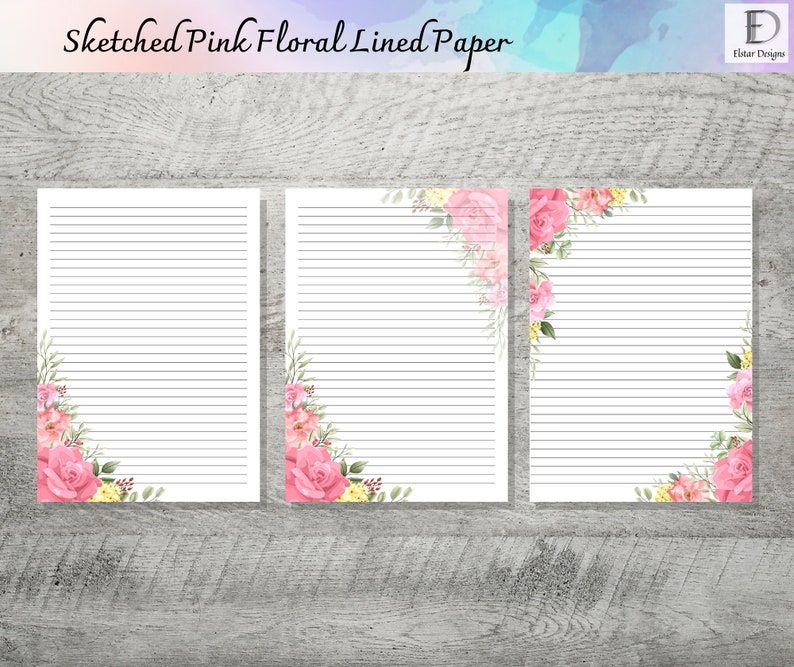 Floral Lined Paper, Printable Lined Paper, Letter Writing Paper ...