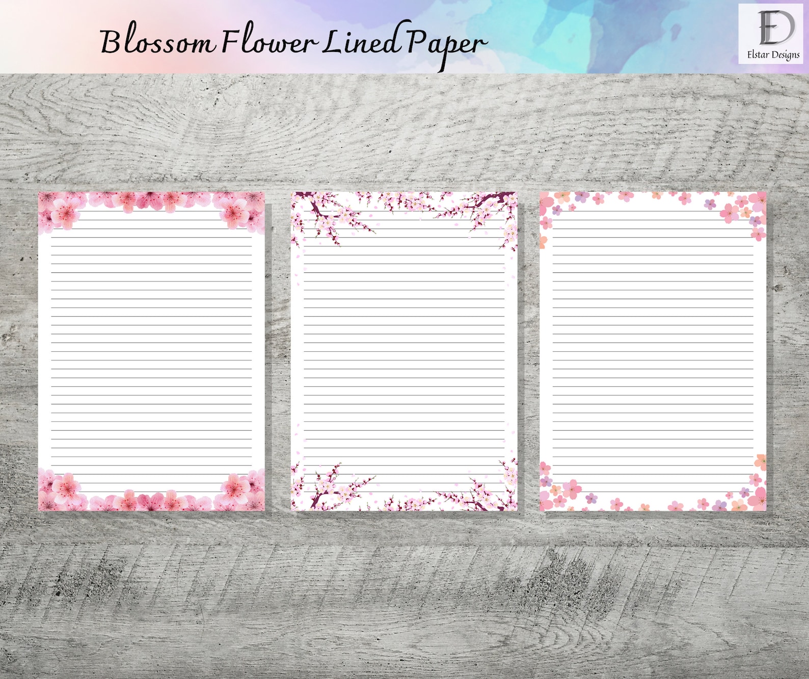 Blossom Lined Paper, Printable Lined Paper, Letter Writing Paper ...