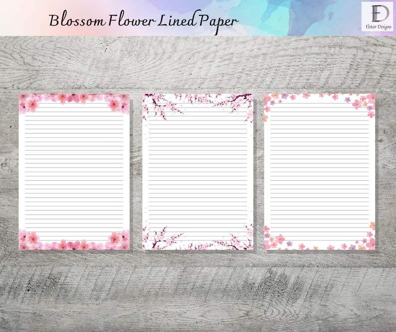 Blossom Lined Paper, Printable Lined Paper, Letter Writing Paper ...