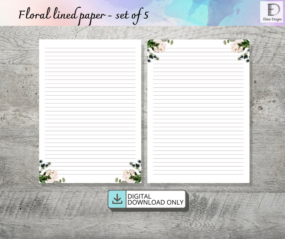 Floral Lined Paper, Printable Lined Paper, Writing Paper, Printable ...