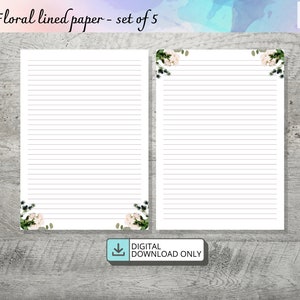 Floral Lined Paper, Printable Lined Paper, Letter Writing Set ...