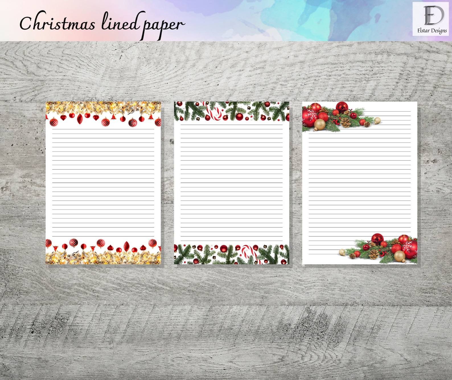 Festive Christmas Lined Paper: Printable Stationery (PDF Download) - Etsy