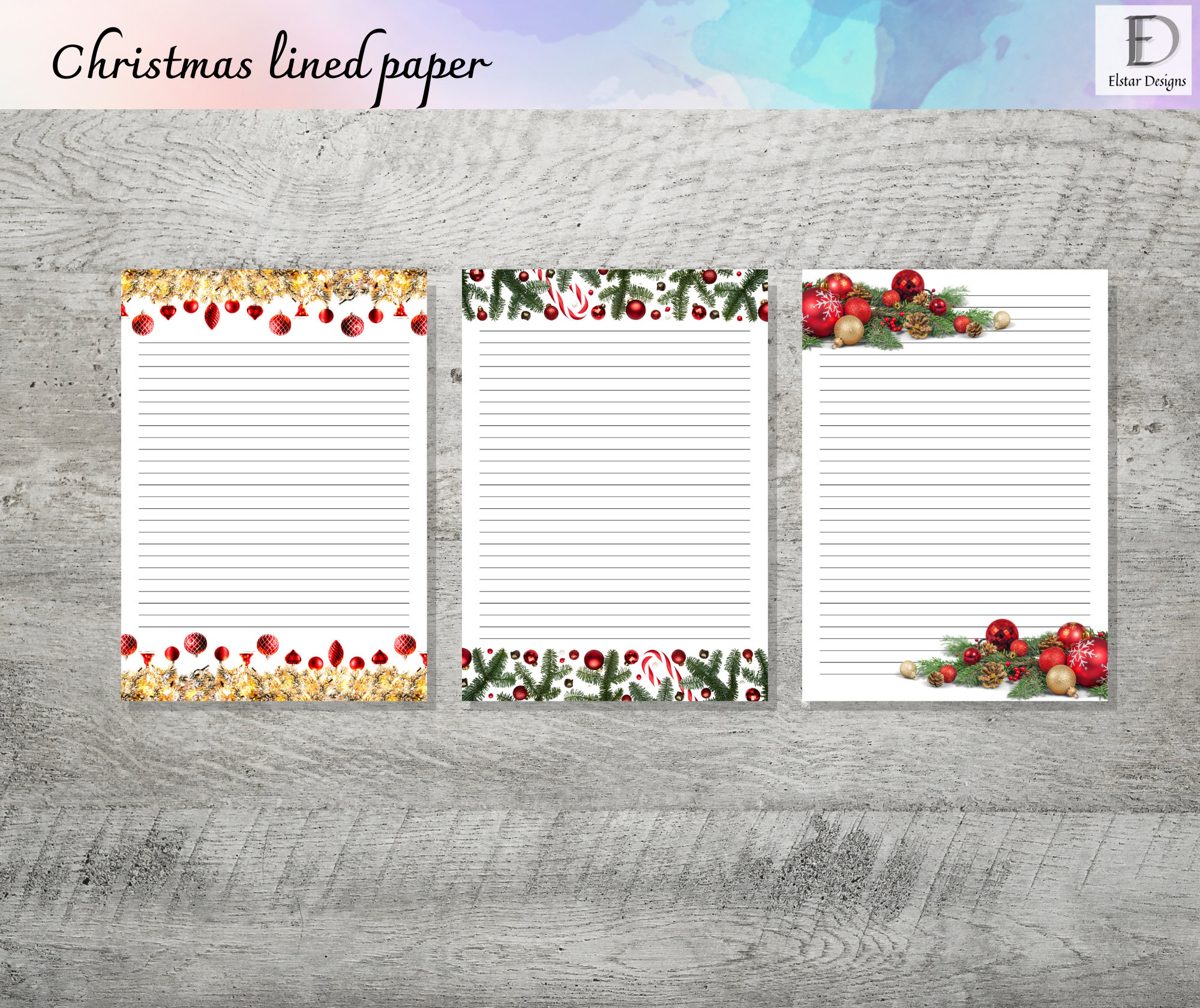 Lined Paper, Printable Lined Paper, Christmas Writing Paper, Christmas ...