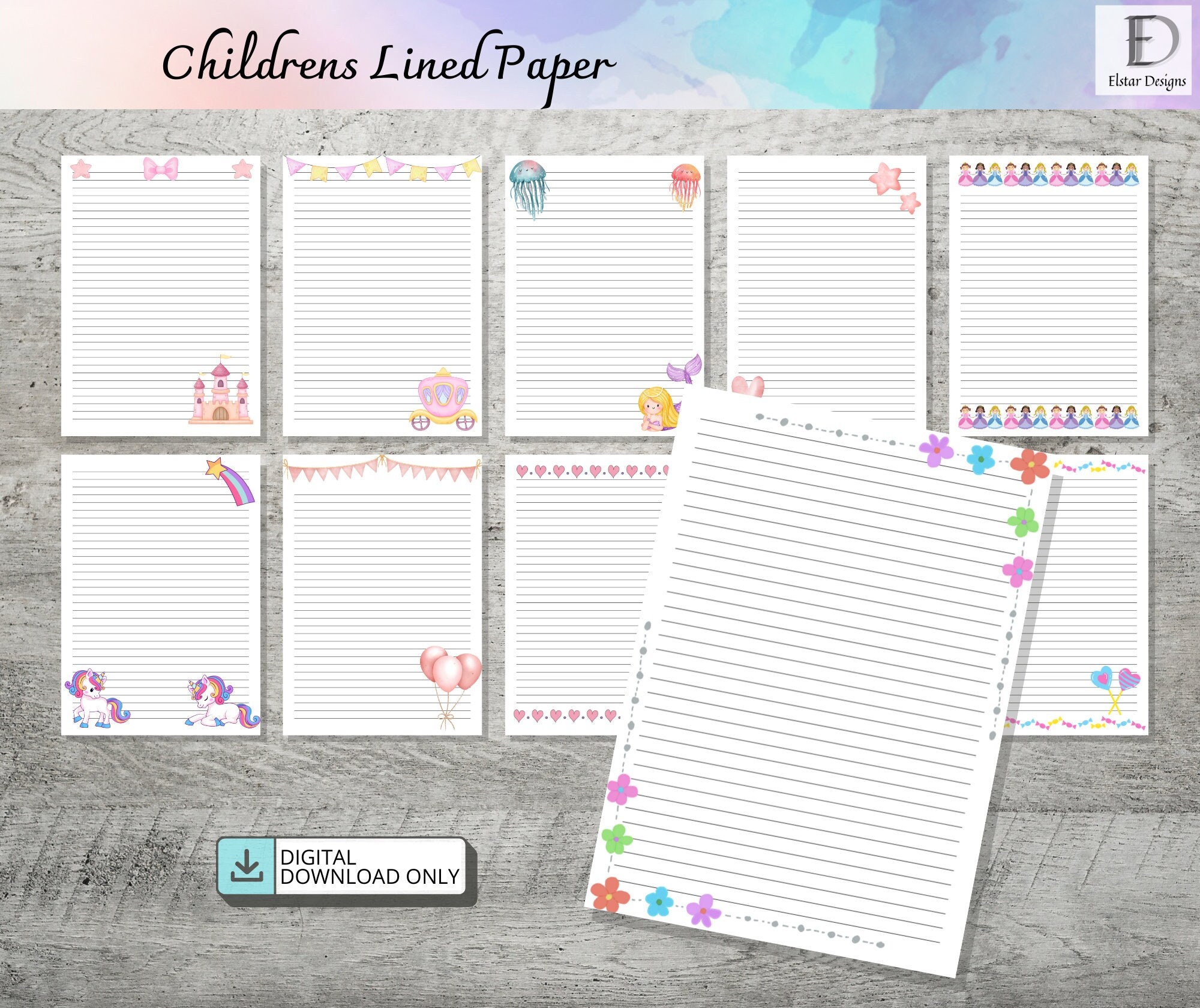 Childrens Lined Paper, Printable Lined Paper, Letter Writing Paper ...