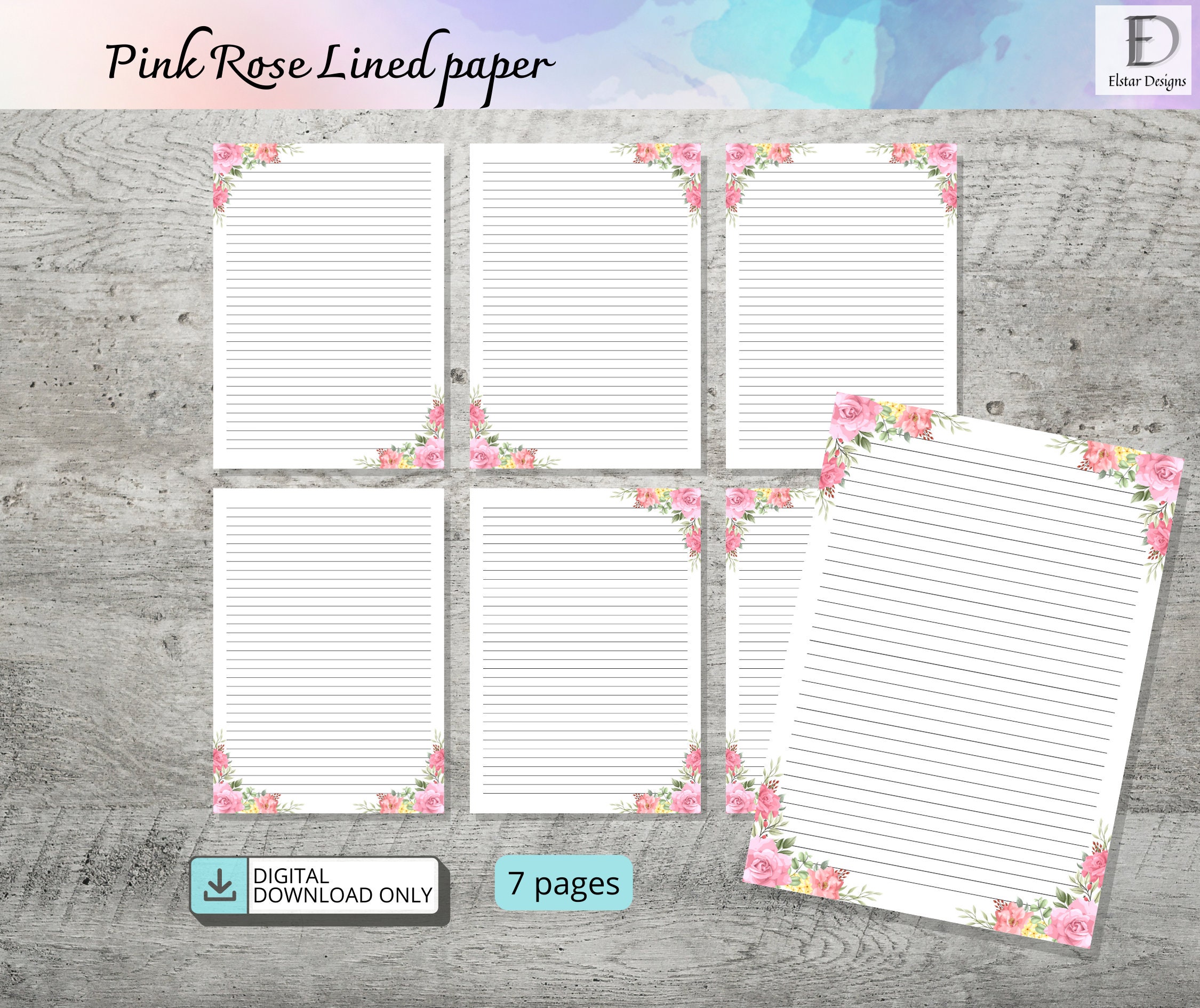 Printable Stationery, Floral Printable Letter Paper, Printable Lined ...