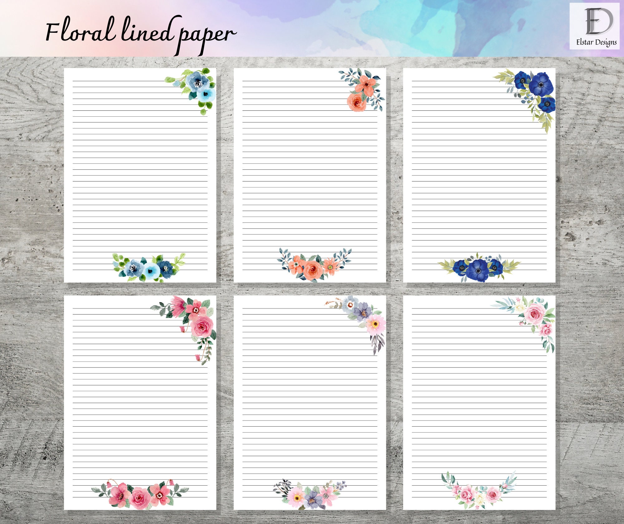 Floral Lined Paper Printable Lined Paper Letter Writing - Etsy Australia