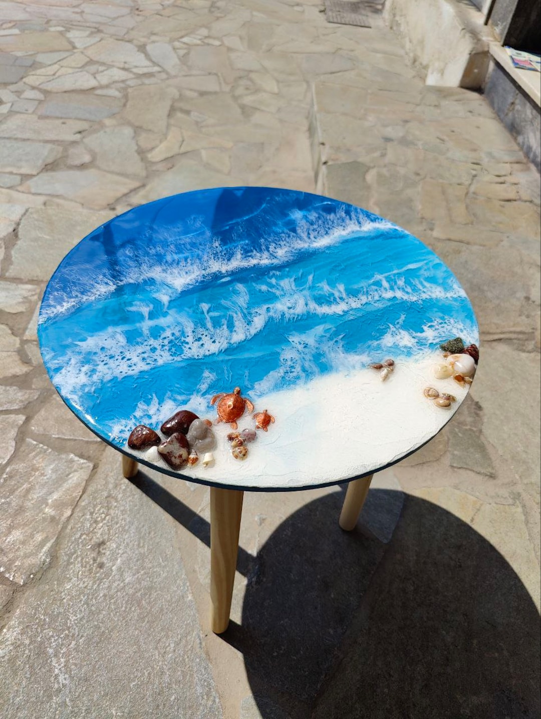 Ocean Table With Turtles, Made With Epoxy Resin,beautiful Greek Island ...