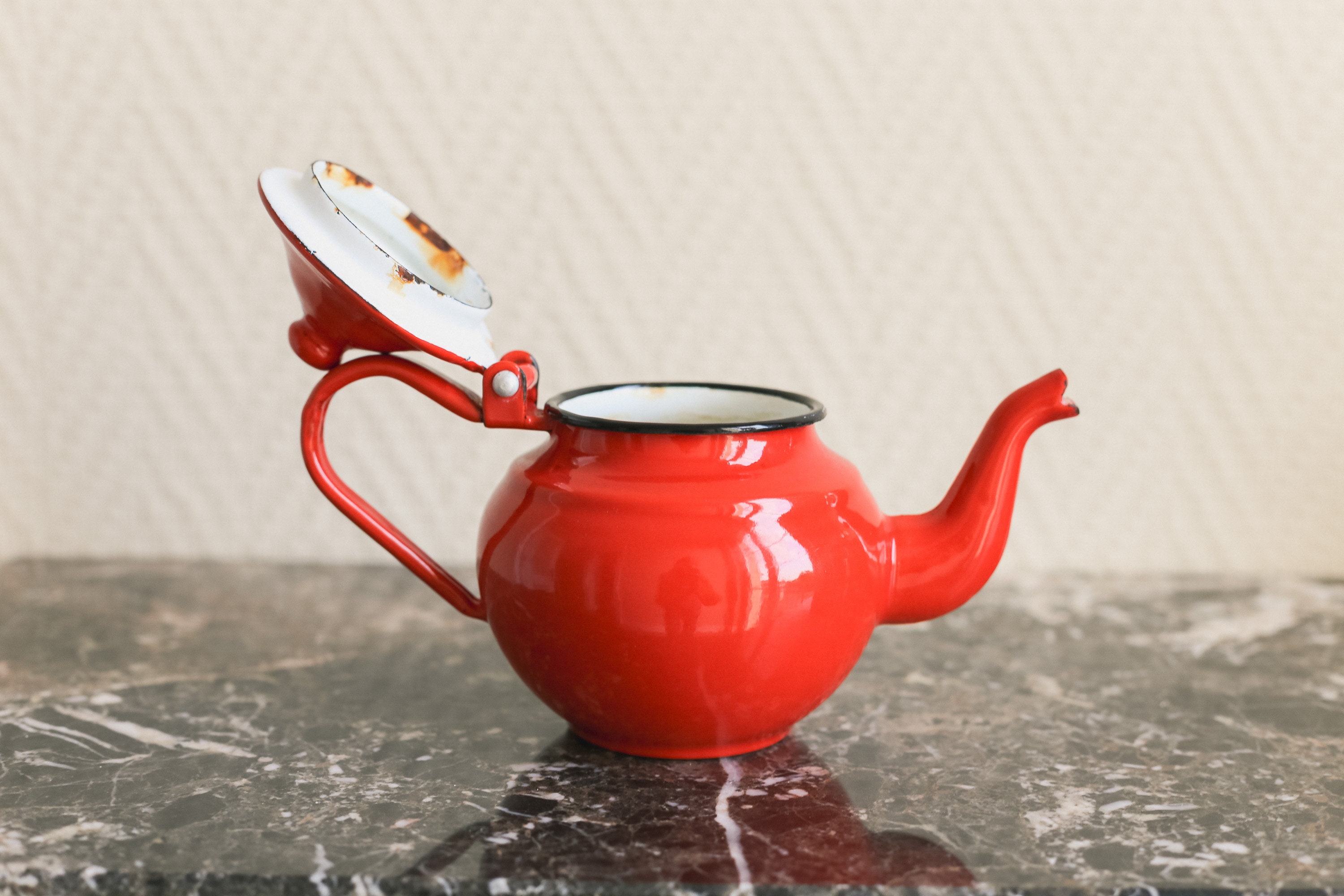 Vintage French Red Enamel Teapot | Etsy