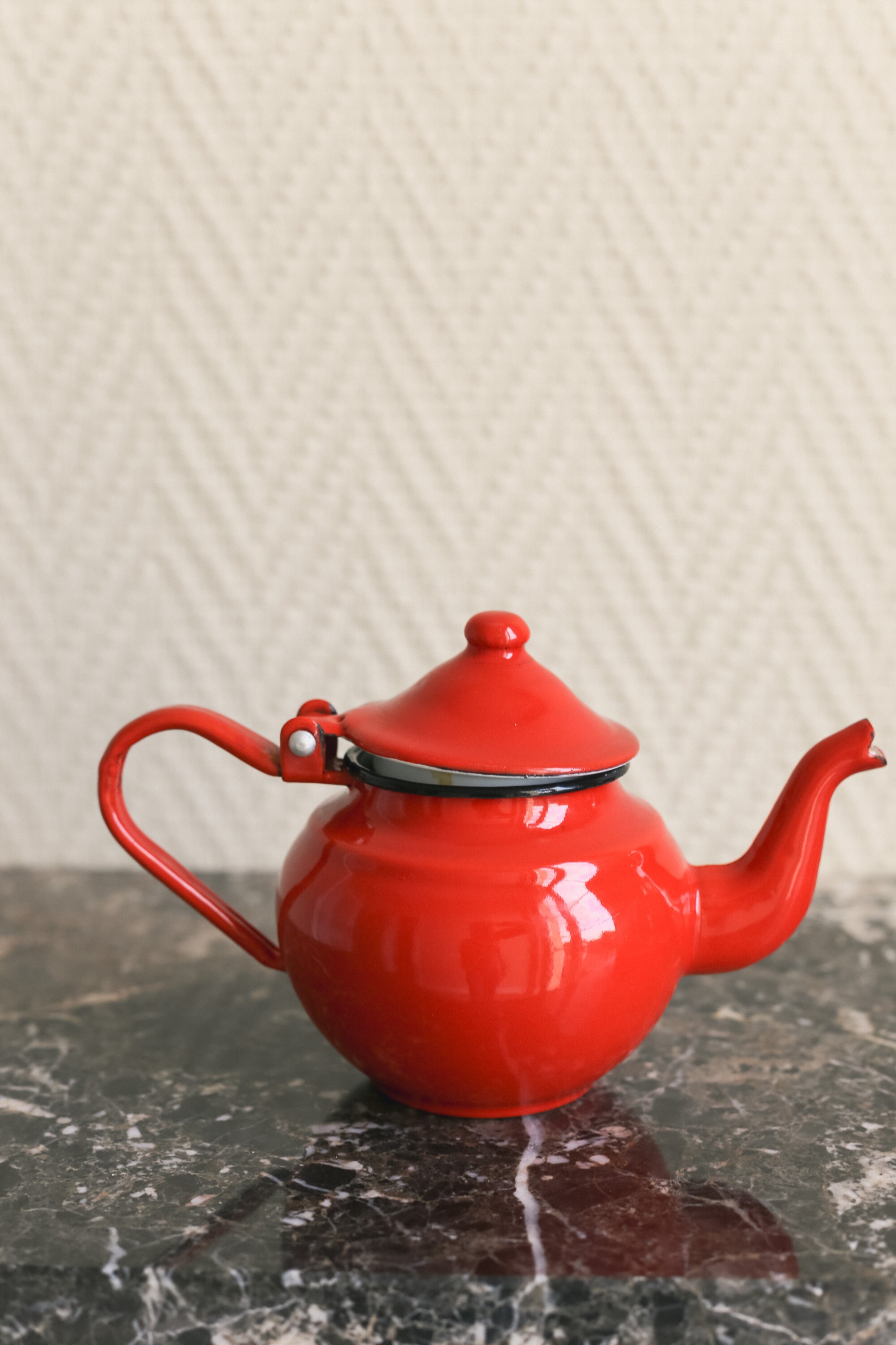 Vintage French Red Enamel Teapot | Etsy