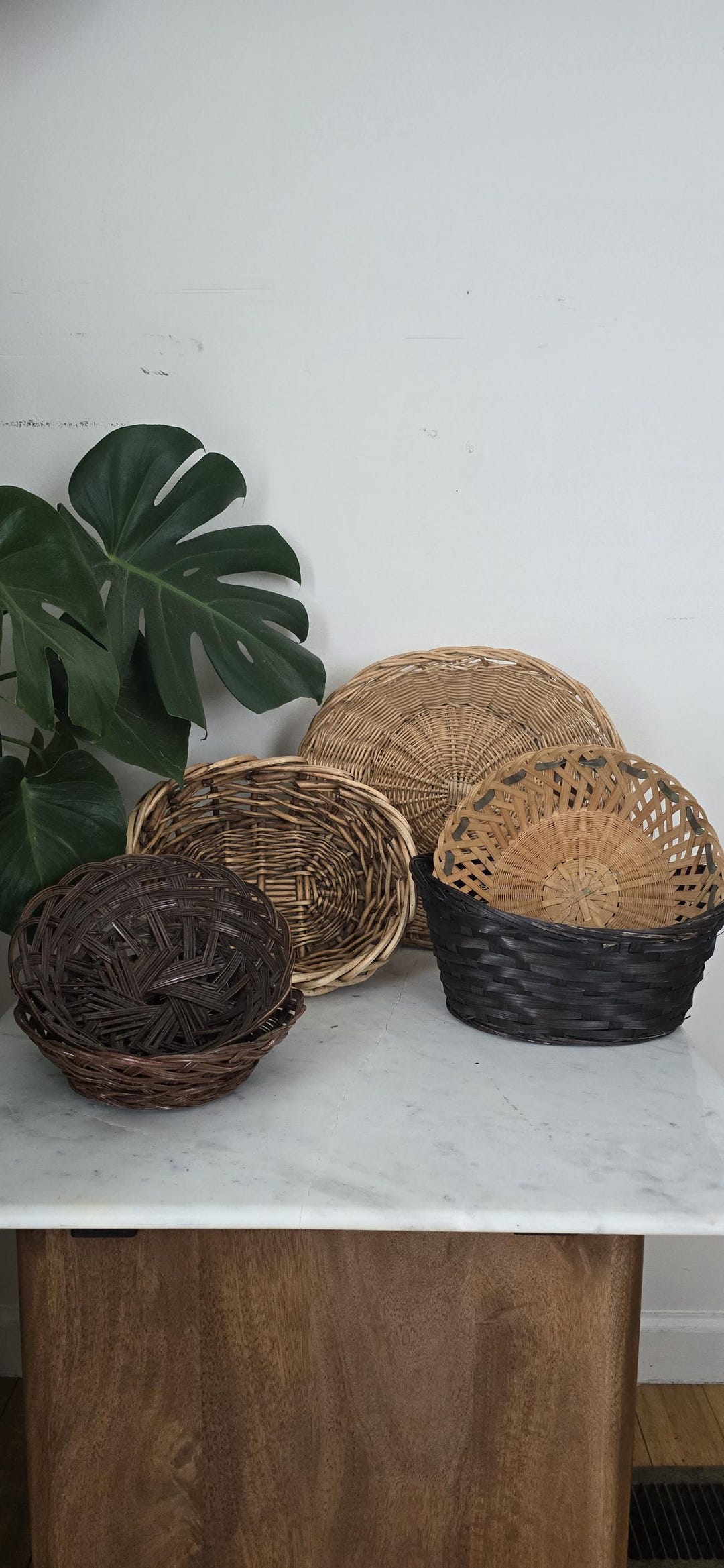 Vintage Woven Basket Set – Boho Wall Décor & Eclectic Storage (lot of 6 ...