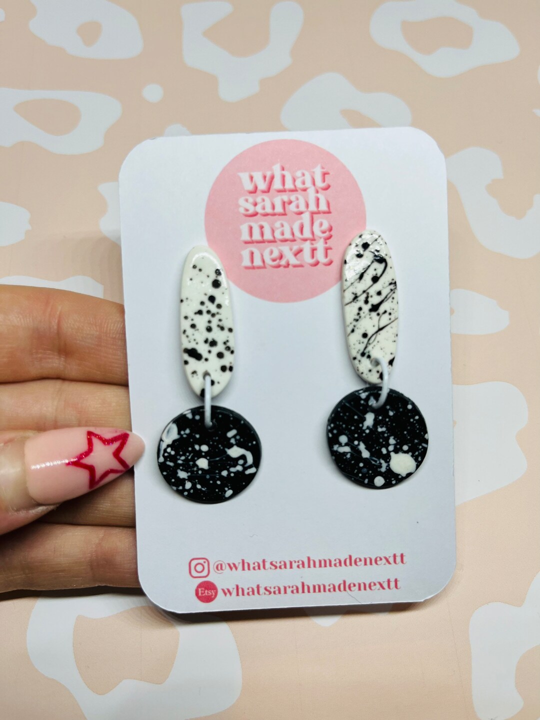 Black and White Paint Splatter Drop Disc Polymer Clay Earrings on ...