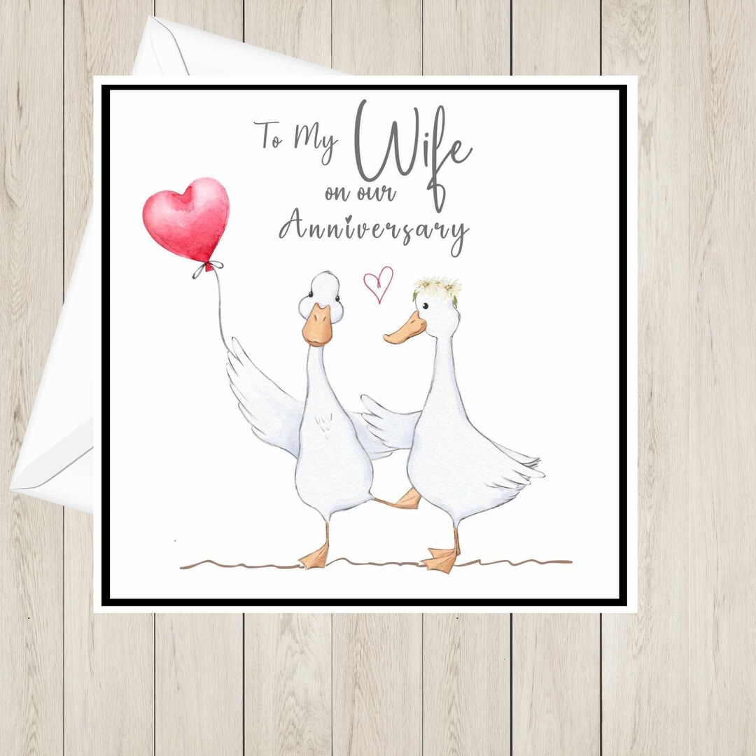 Personalised Anniversary Card With Couple of Cute Geese With Red Heart ...