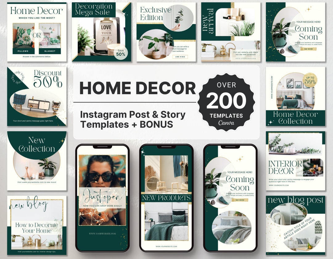 Home Decor Instagram Templates Bundle Kit, Luxury Instagram Branding ...