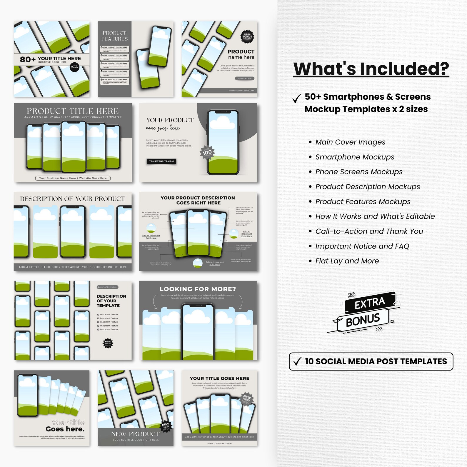 Smartphone Canva Mockup Templates Bundle, Etsy Listing Template for ...