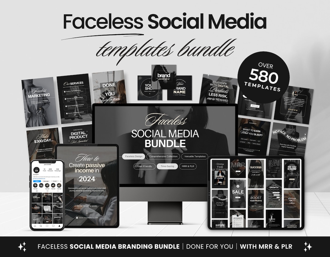 Faceless Social Media Templates Bundle With PLR & MRR, Faceless ...