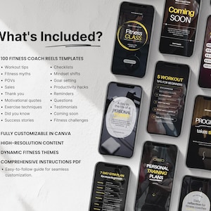 100 Fitness Instagram Reels Templates, Editable Canva Gym Reels, Black ...