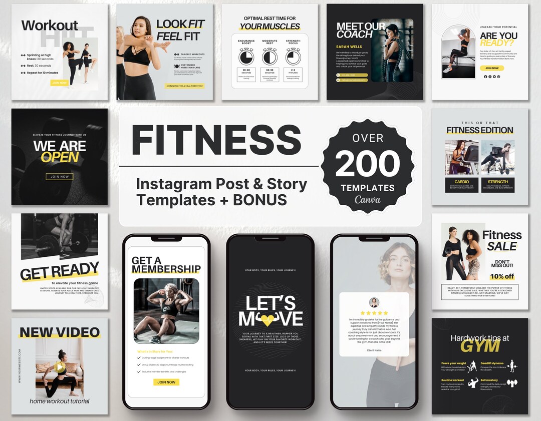 Fitness Instagram Templates Bundle Kit, Fitness Coach Instagram ...