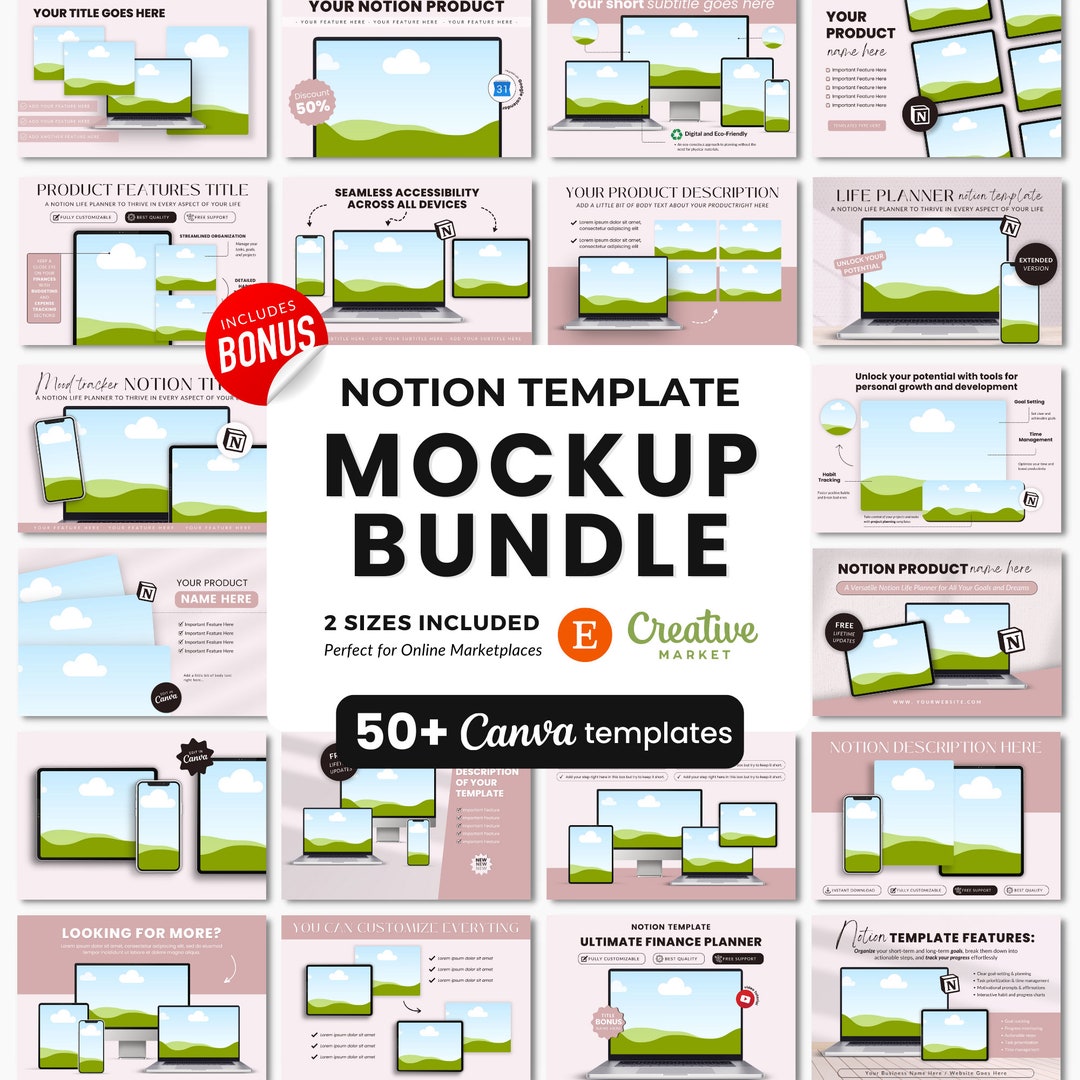 Notion Template Canva Mockups Bundle, Notion Mockup Canva Templates ...