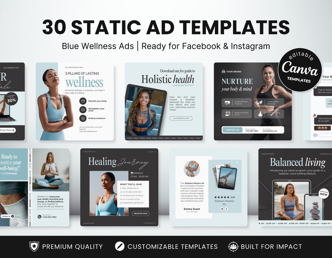 30 Wellness Static Ad Templates, Editable Canva Holistic Coach Ads ...