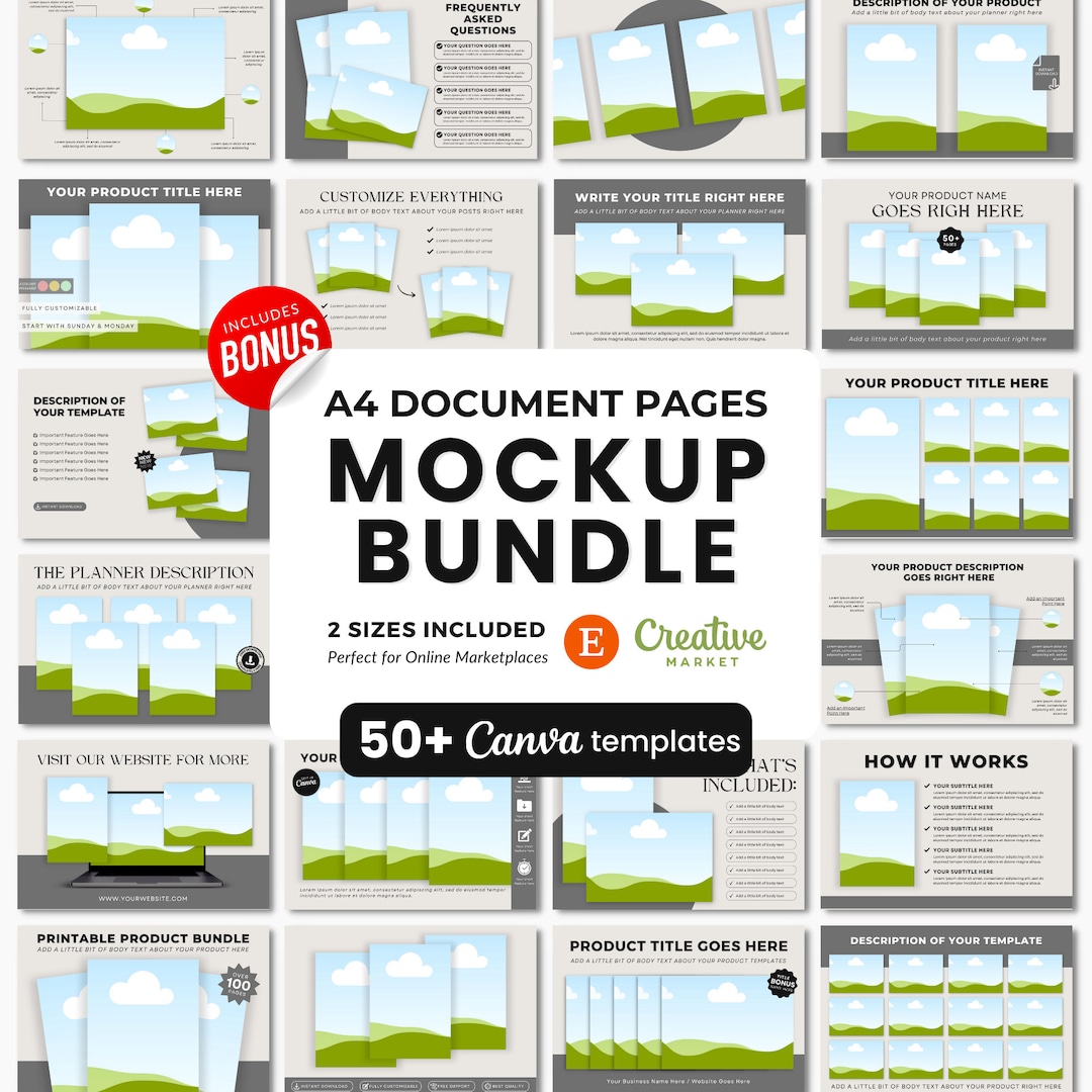 A4 Document Pages Mockups Bundle, Etsy Listing Template for A4 Pages ...