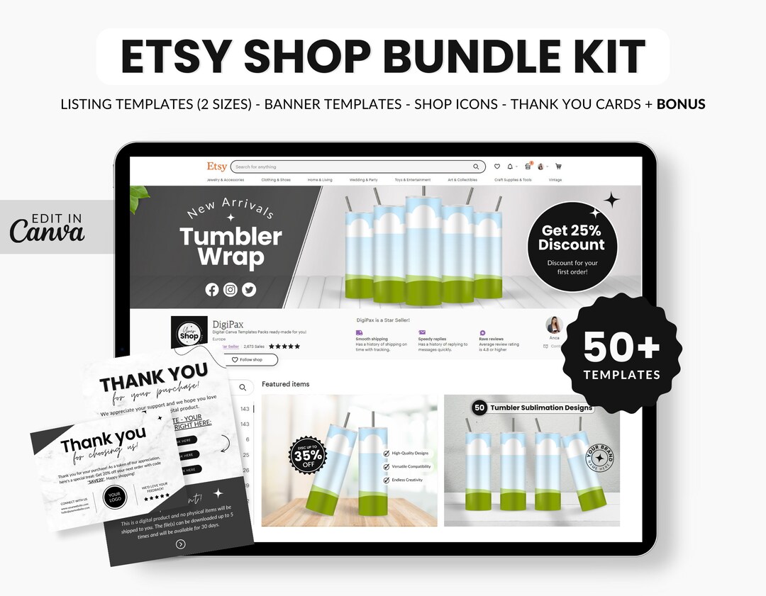 Etsy Skinny Tumblers Shop Bundle Kit, Tumblers Etsy Branding Kit, Etsy ...