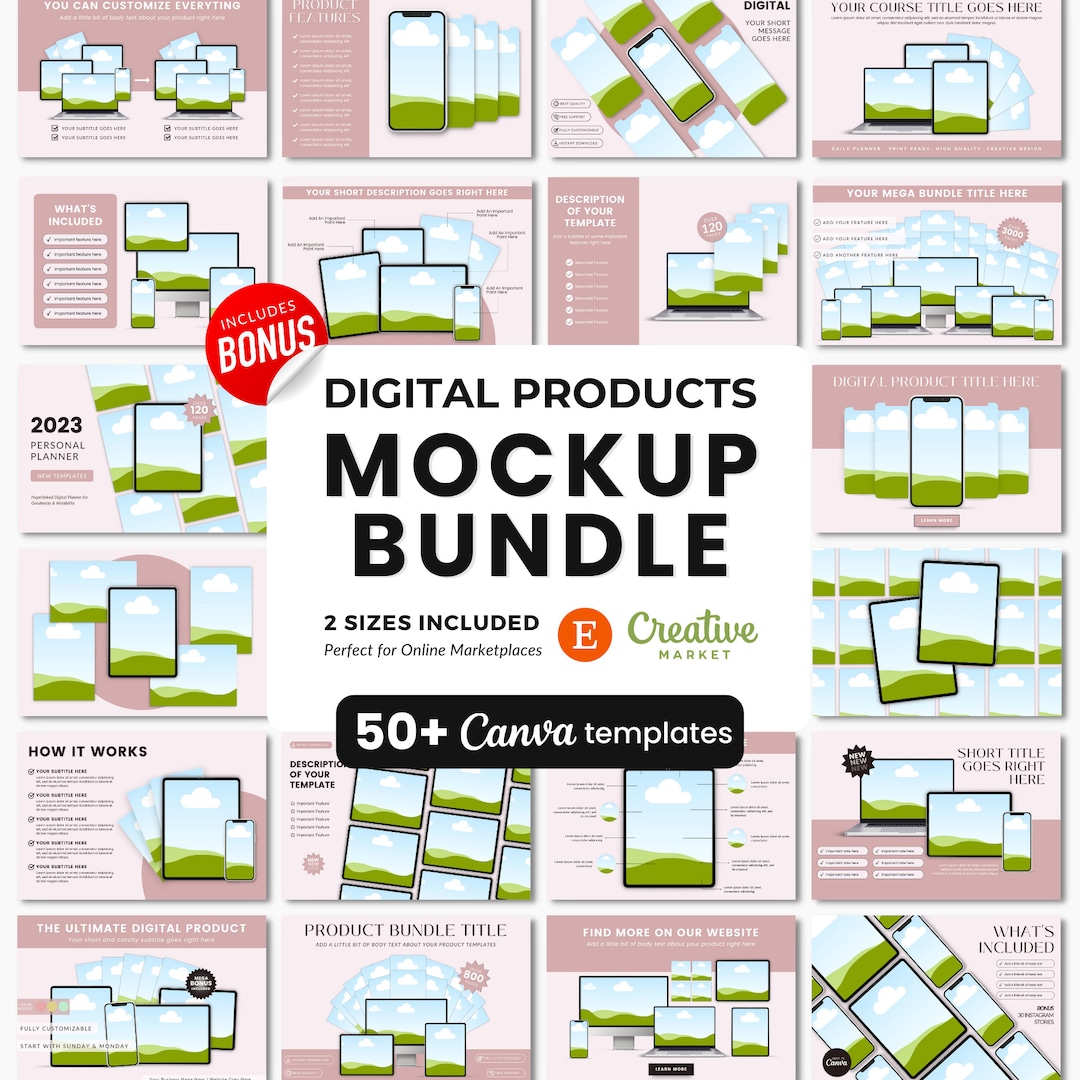 Digital Products Mockup Templates Bundle, Etsy Listing Template for ...
