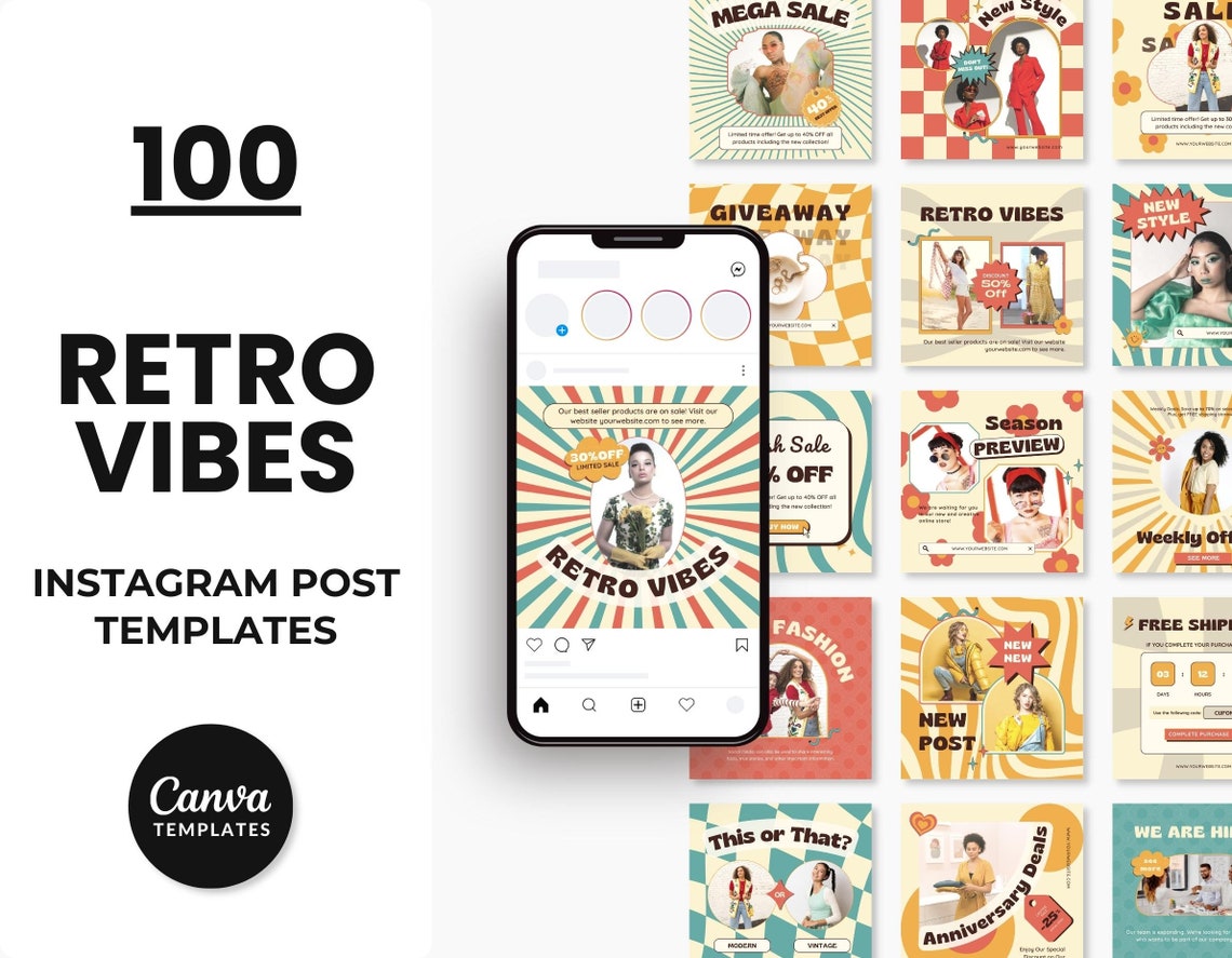 Retro Vibes Instagram Post Templates Retro Instagram - Etsy