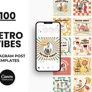 Retro Vibes Instagram Post Templates Retro Instagram - Etsy