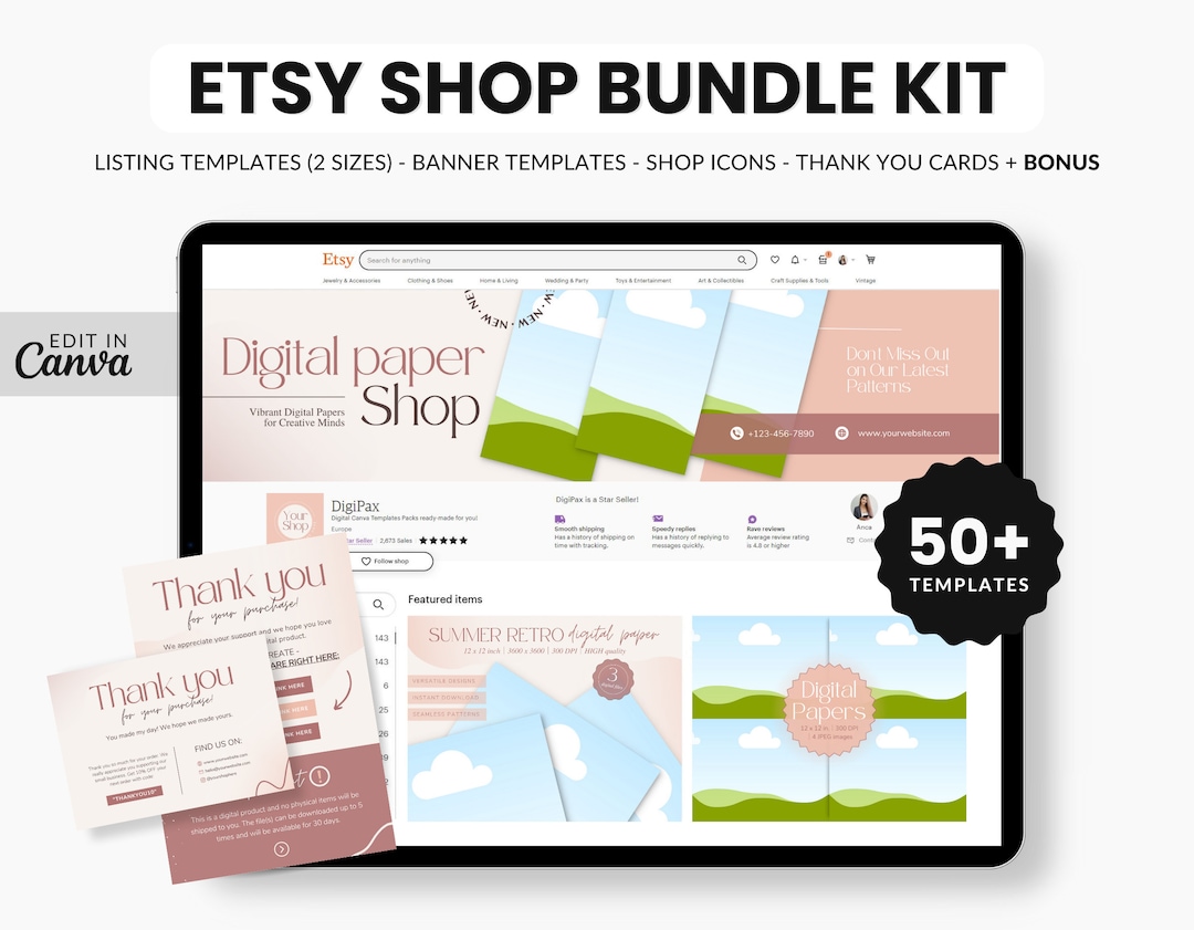Etsy Digital Paper Shop Bundle Beige, Digital Shop Etsy Branding Kit ...