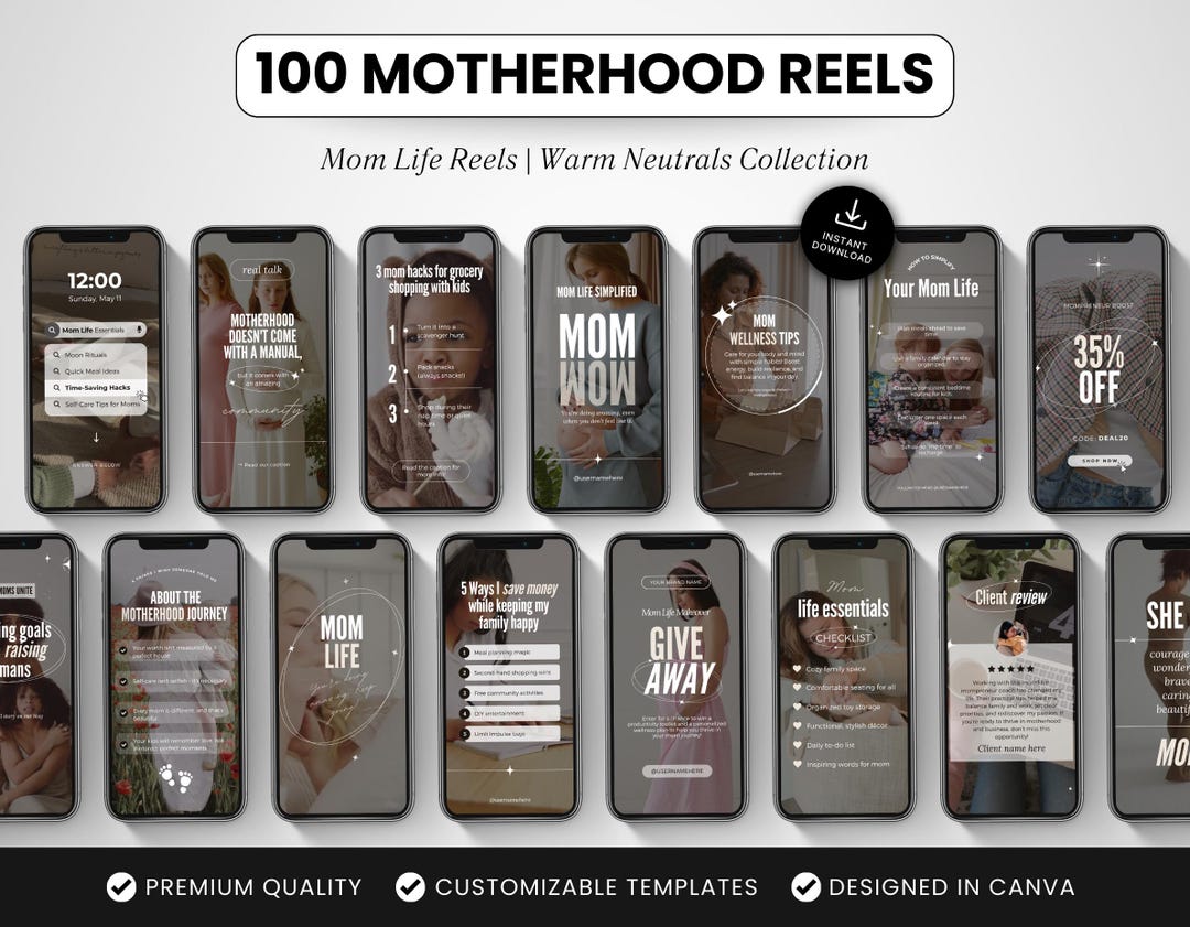 100 Motherhood Instagram Reels Templates, Editable Canva Mom Life ...