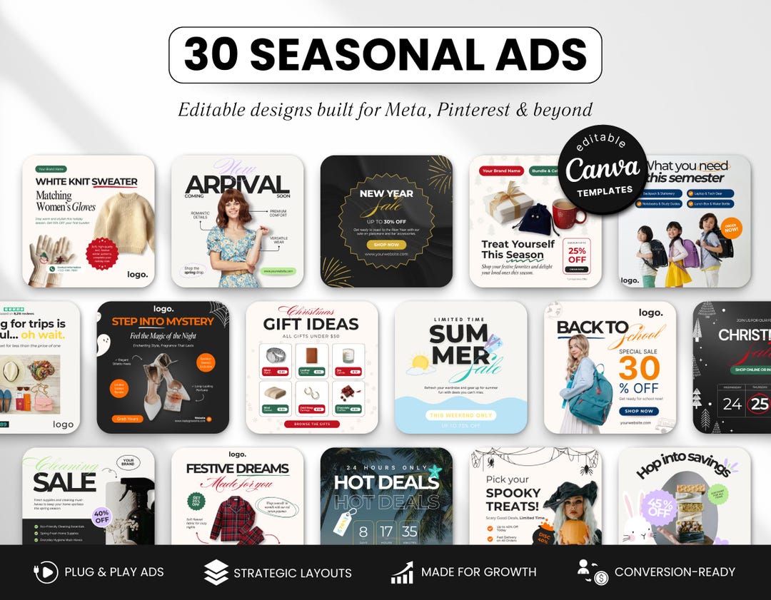 30 Seasonal Static Ad Templates, Canva Holiday Marketing Ads, Facebook ...