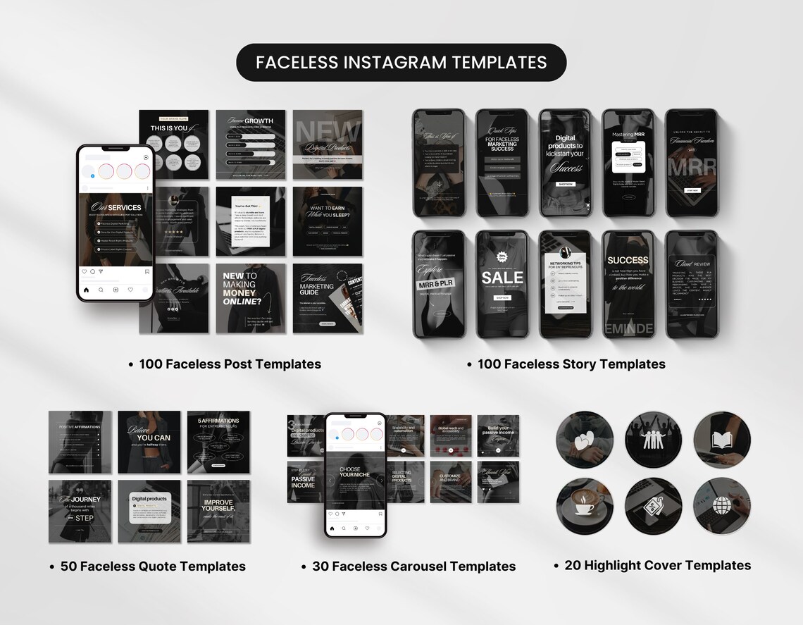 Faceless Social Media Templates Bundle With PLR & MRR, Faceless ...