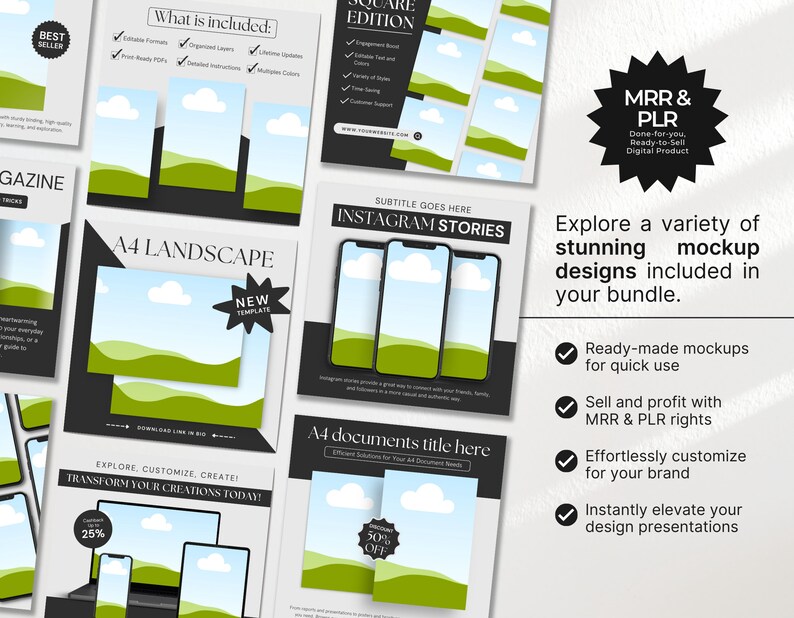 Digital Product Mockup Templates Bundle With PLR & MRR, Digital Listing ...