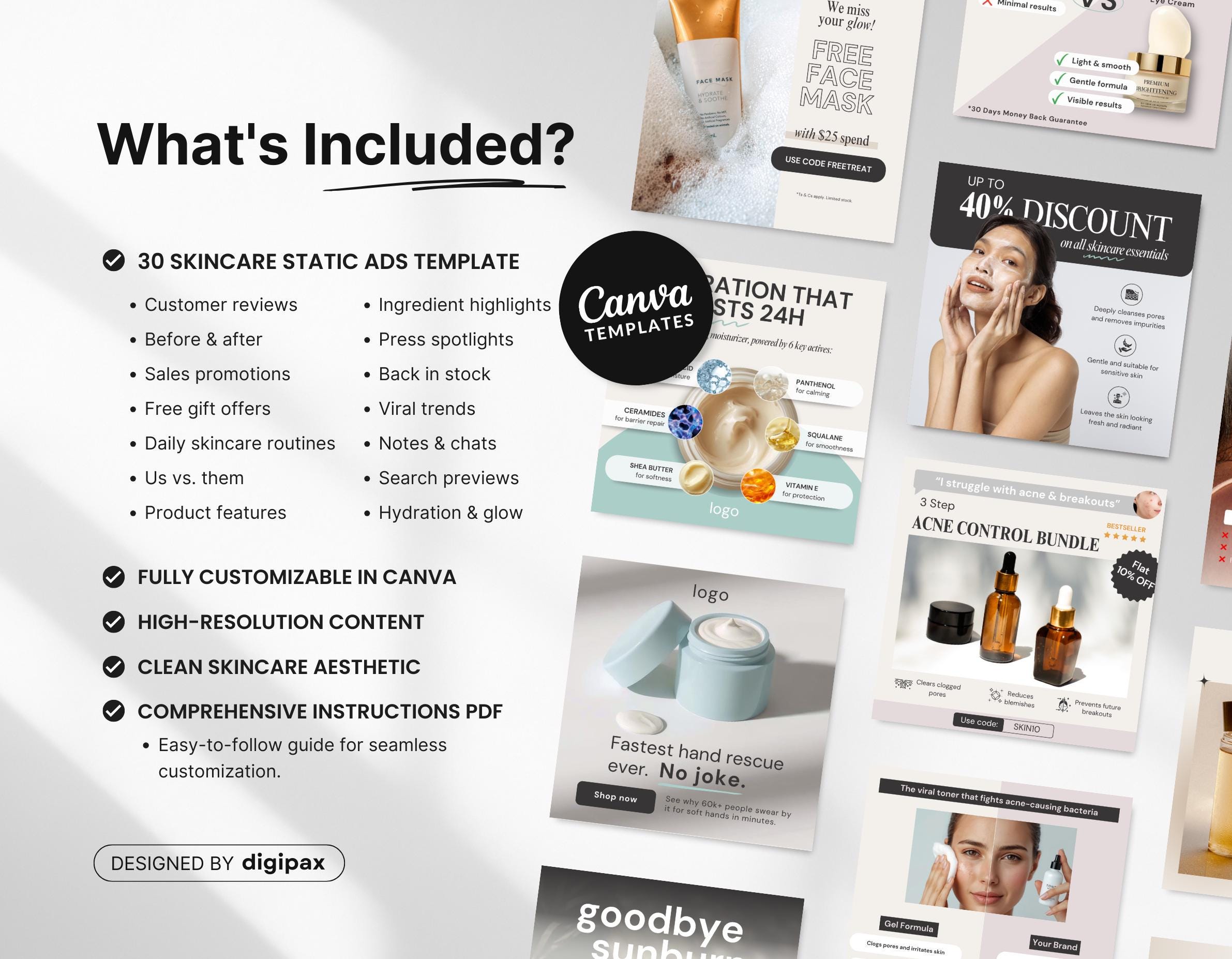 30 Skincare Static Ad Templates, Canva Beauty Marketing Ads, Facebook ...
