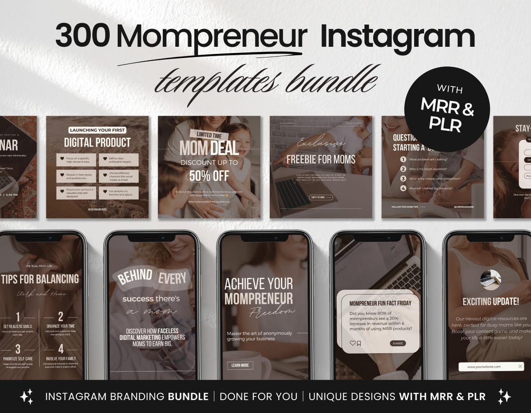 Mompreneur Faceless Instagram Templates Bundle With PLR & MRR, Mom ...